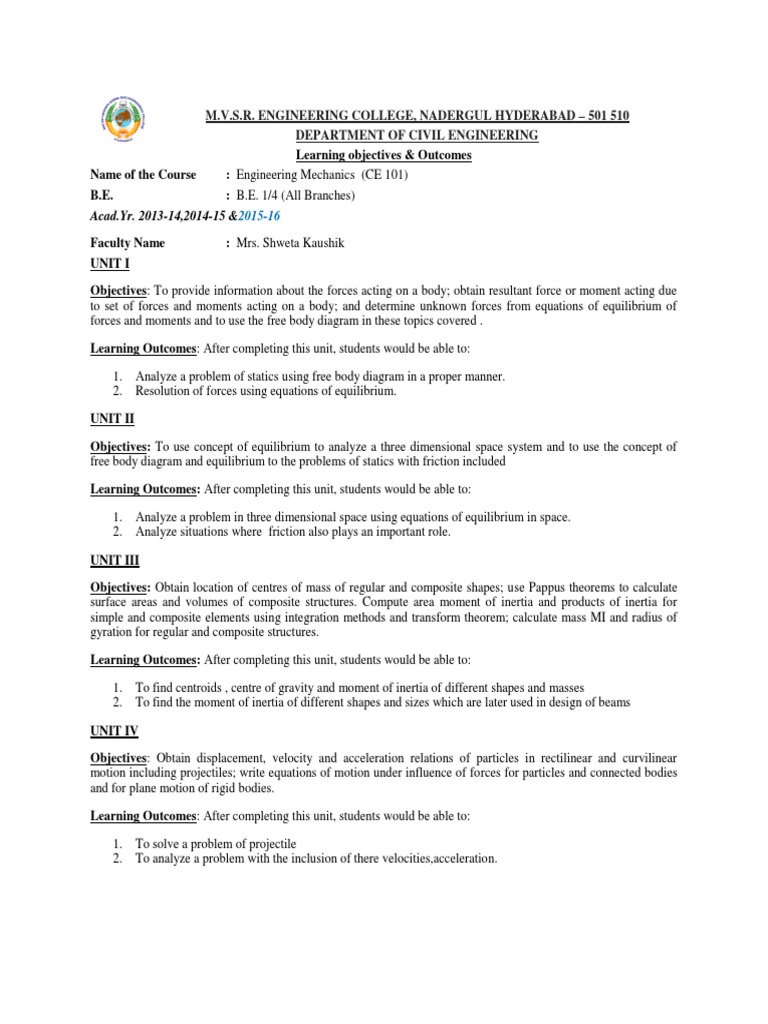 Acad - Yr. 2013-14,2014-15 &: M.V.S.R. Engineering College, Nadergul ...