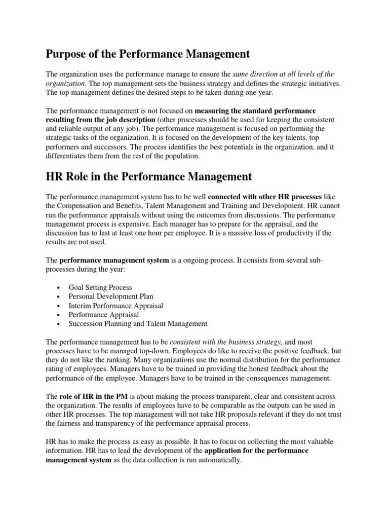 Purpose of The Performance Management | PDF | Performance Appraisal ...