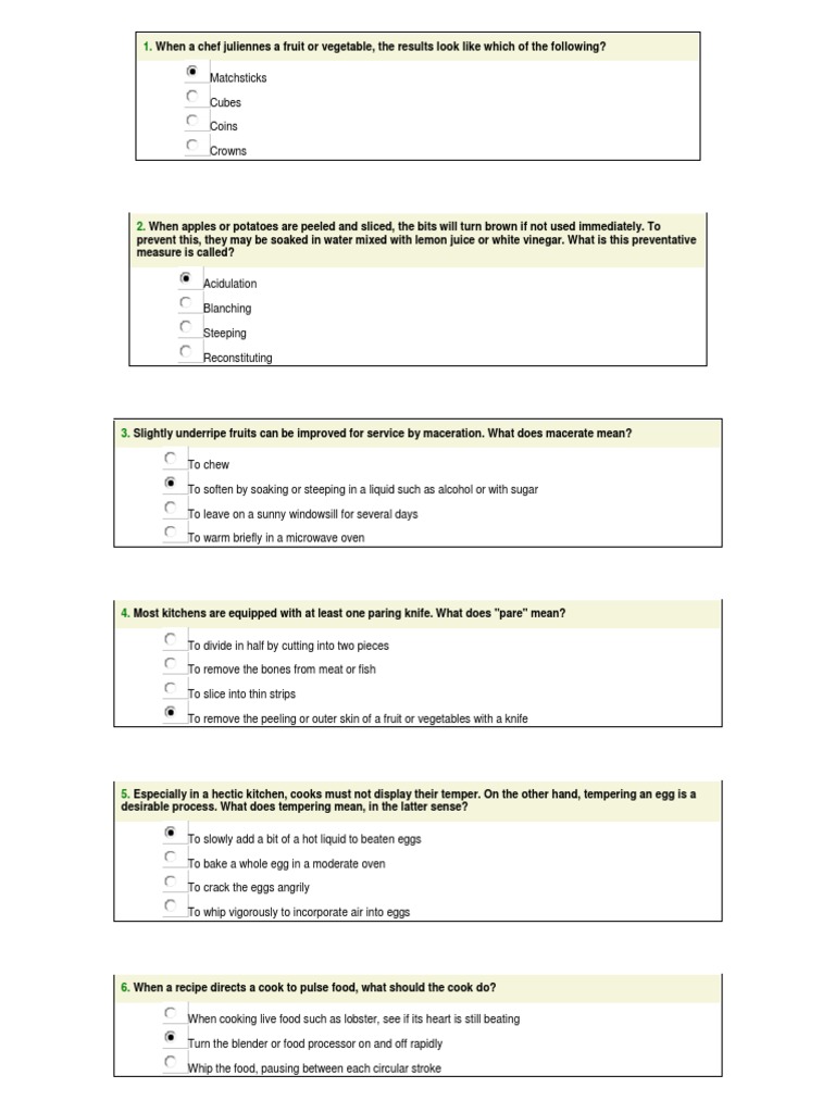 Cooking Terms Quiz | PDF | Cooking | Vinegar