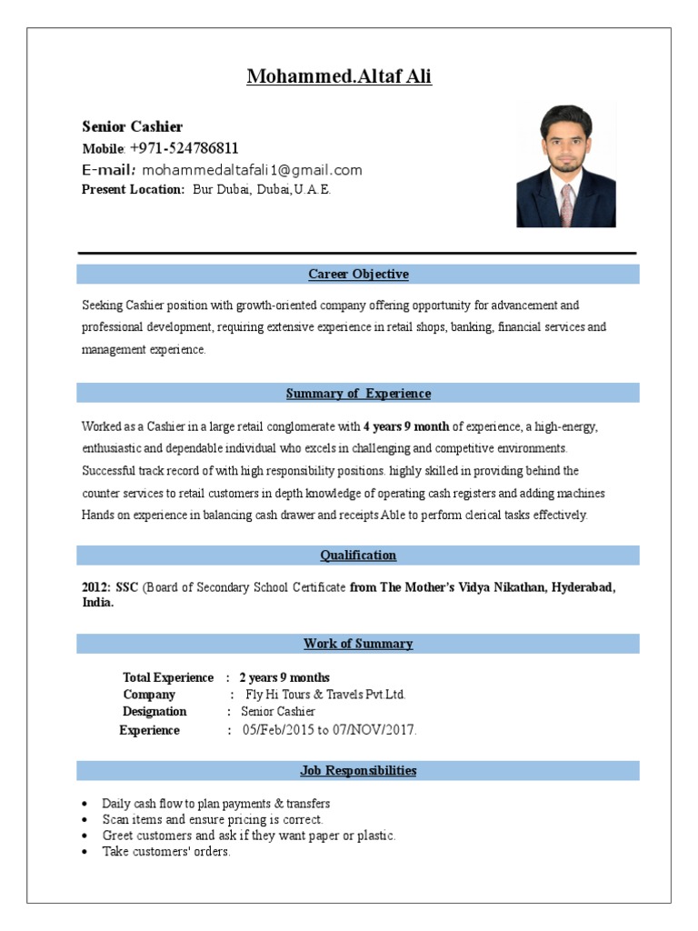 Altaf Ali - Cashier CV | PDF | Debits And Credits | Payments