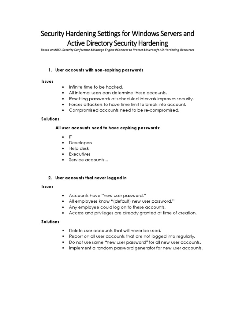 Security Hardening Settings For Windows Servers | PDF | Group Policy | Active Directory