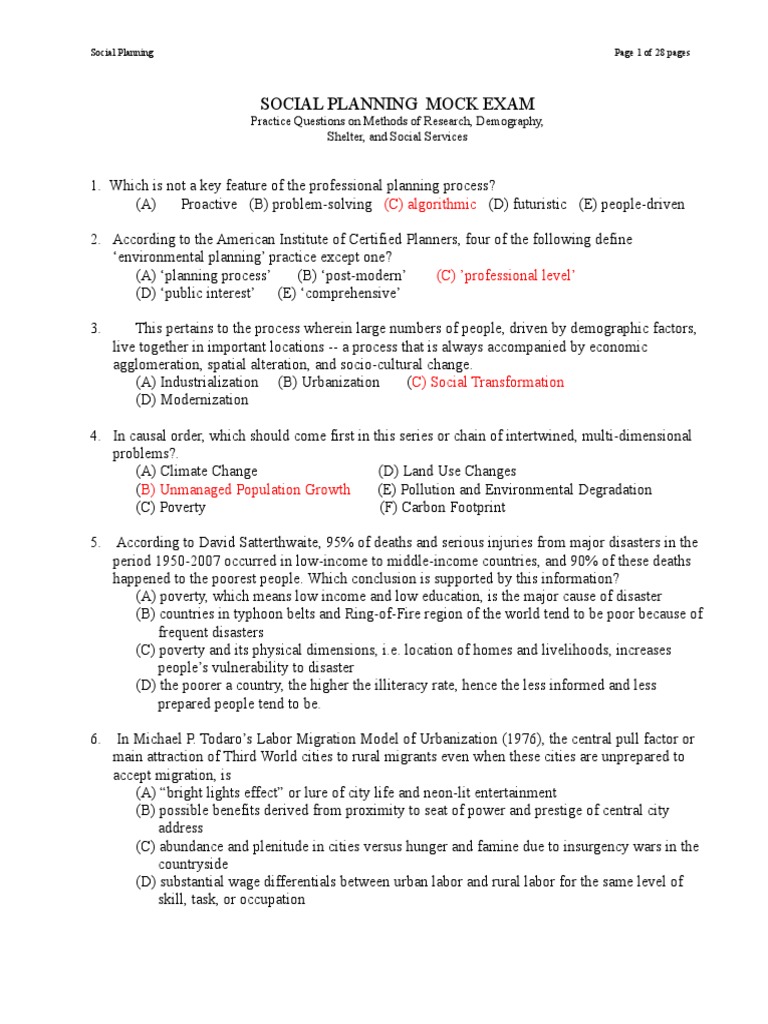 Social Planning Exam Review Guide | PDF | Experiment | Sampling ...