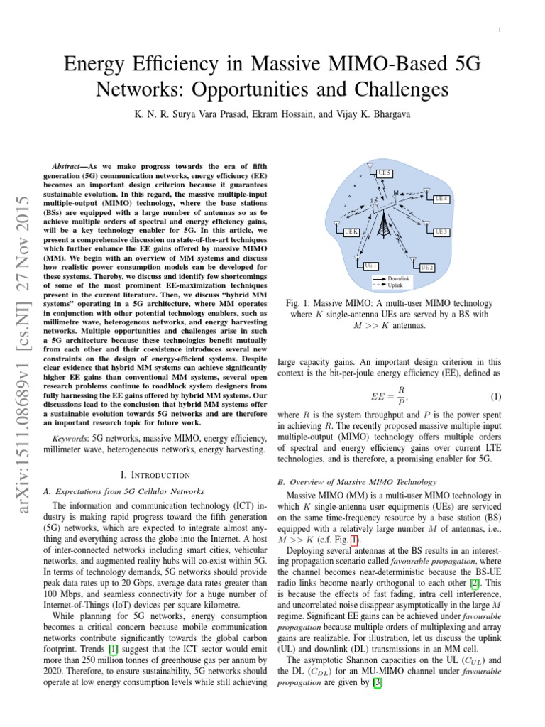 Energy Efficiency in Massive MIMO-Based 5G Networks: Opportunities and Challenges | PDF | Mimo ...