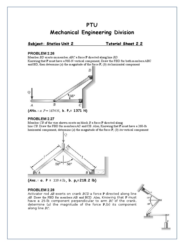 Statics Tutorial | PDF | Tension (Physics) | Force