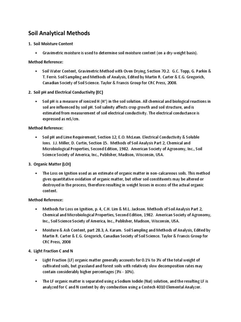 Soil Analytical Methods Overview | PDF | Total Organic Carbon | Soil