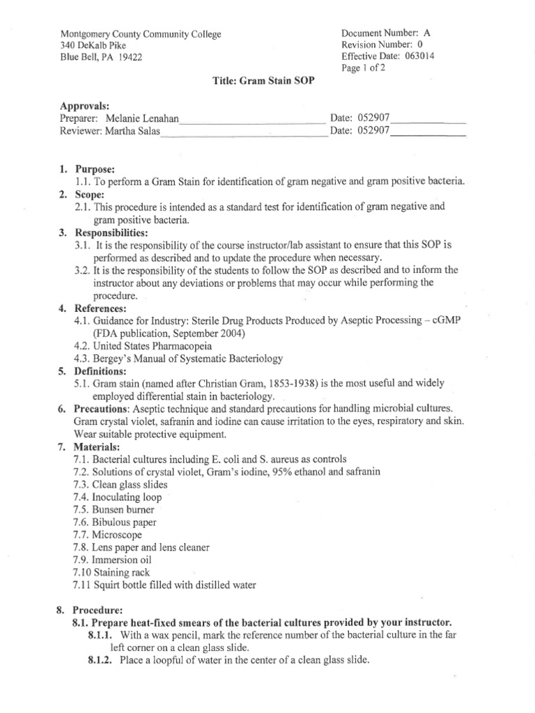 Gram Stain Sop | PDF