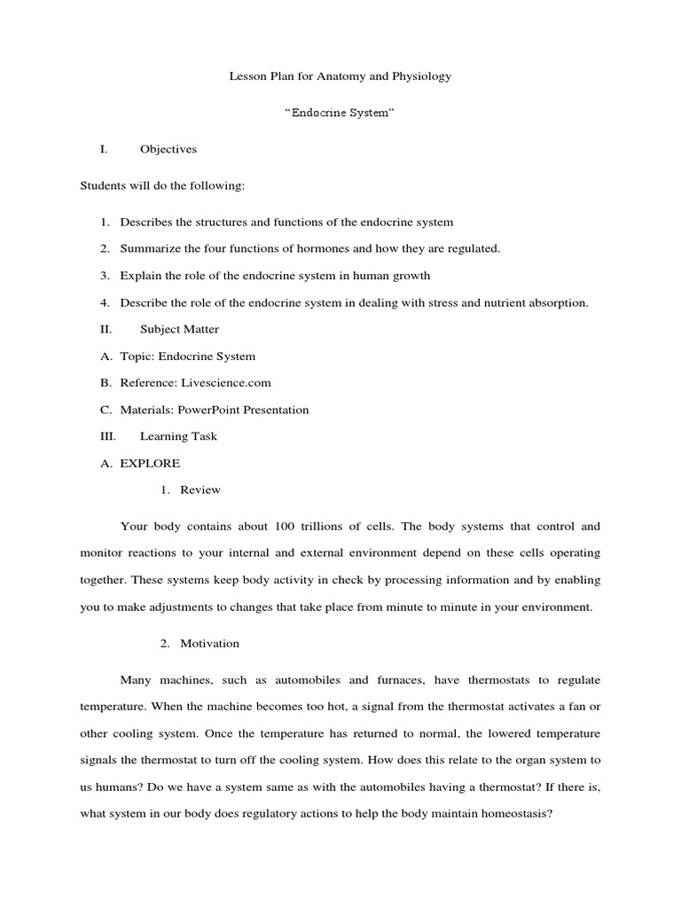 Endocrine Lesson Plan Explains Key System Functions | PDF | Endocrine ...