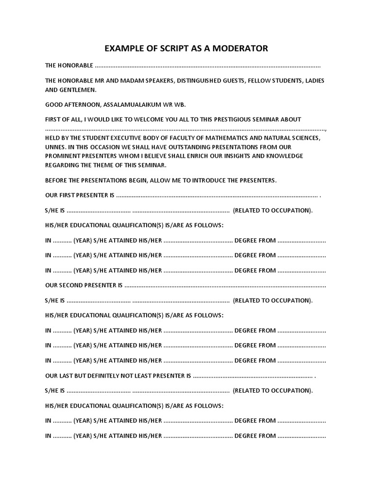 Example of Script As A Moderator | PDF