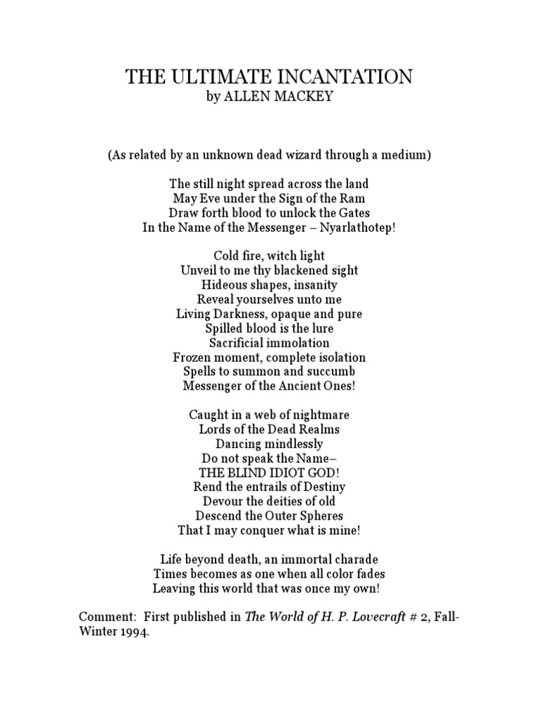 The Ultimate Incantation by Allen Mackey | PDF | Poetry