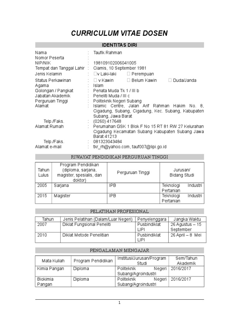 Form CV Dosen | PDF