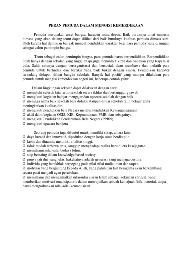 Peran Pemuda Dalam Mengisi Kemerdekaan | PDF