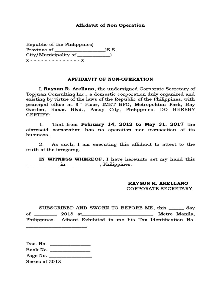 Corporate Non-Operation Notice | PDF | Finance & Money Management