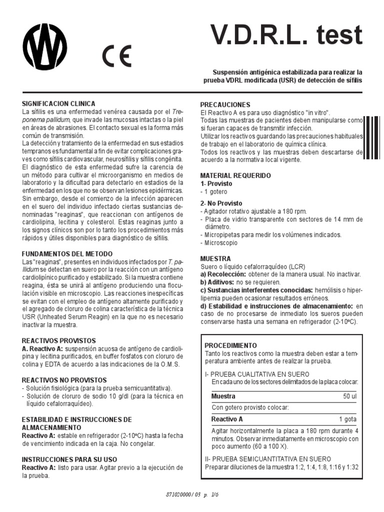 VDRL Test SP | PDF | Infección | Diagnostico medico