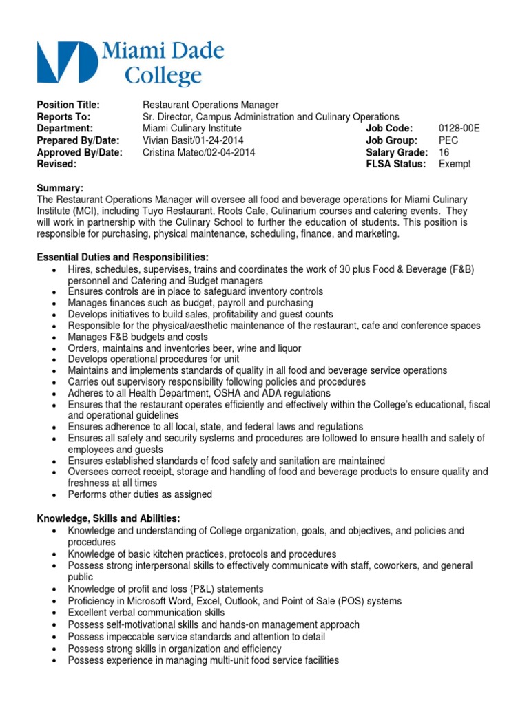 Restaurant Operations Manager Overview | PDF | Point Of Sale | Employment