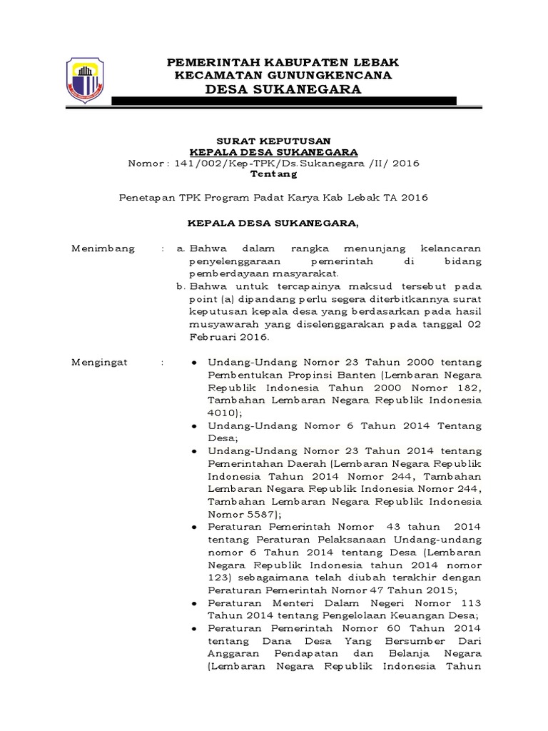 SK TPK Terbaru | PDF