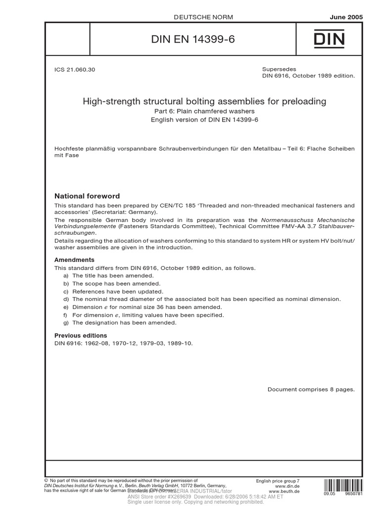 En 14399-6-2005 PDF | PDF | Screw | Science