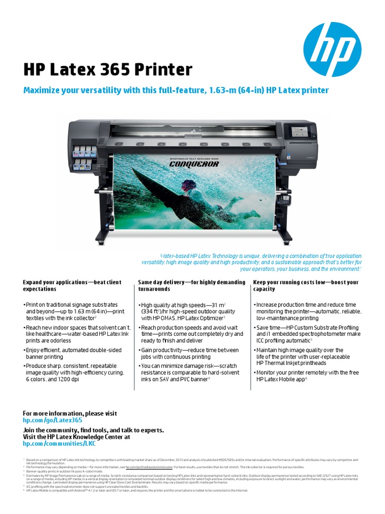 HP Latex 365 Printer Datasheet | PDF | Printer (Computing) | Hewlett Packard