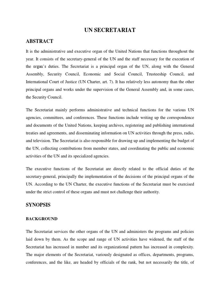 Un Secretariat: Background | PDF | Secretary General Of The United ...
