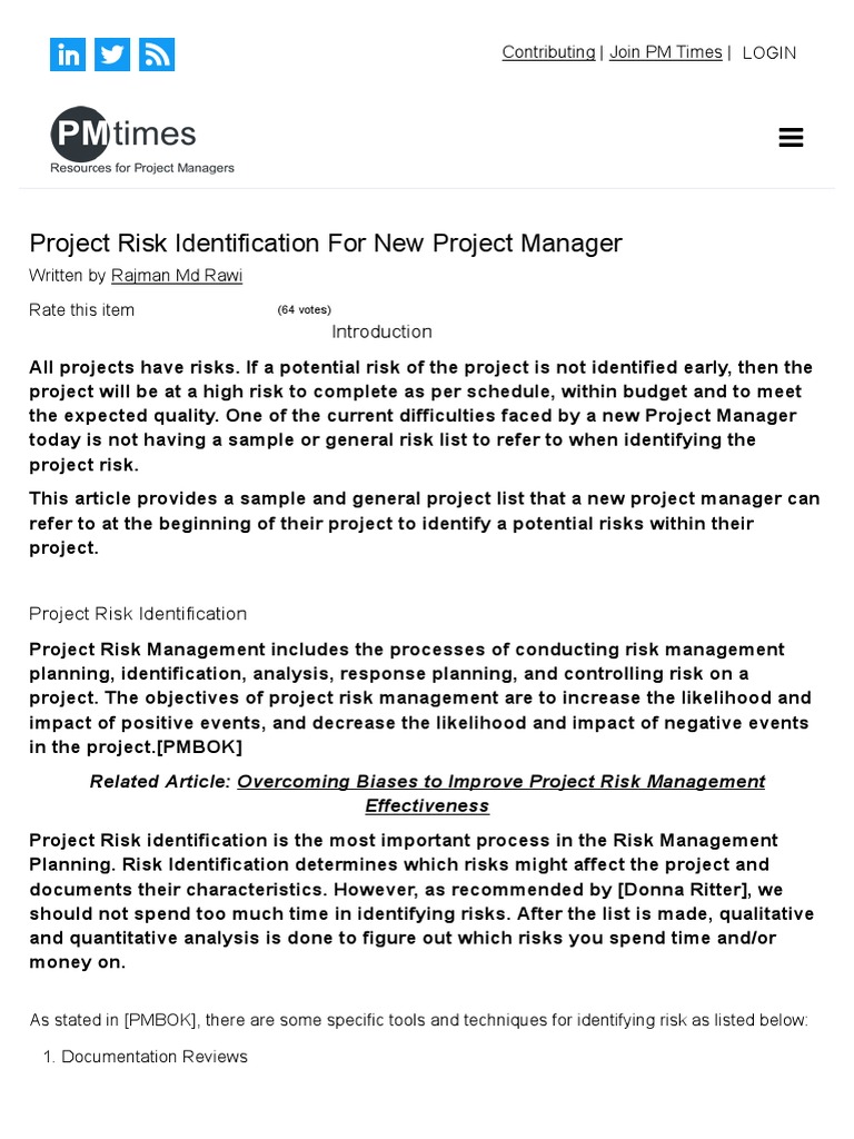Project Management - Project Risk Identification For New Project ...