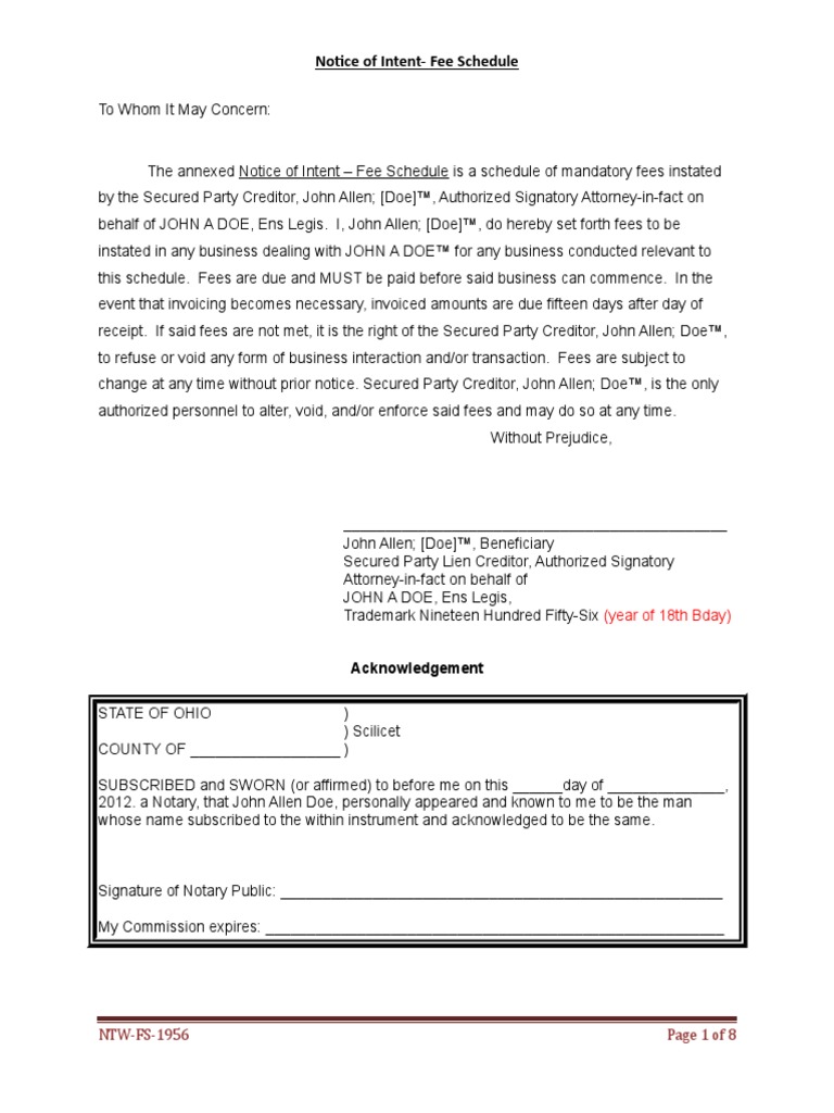 Fee Schedule Notice of Intent-Generic Notary | PDF | Traffic Ticket ...