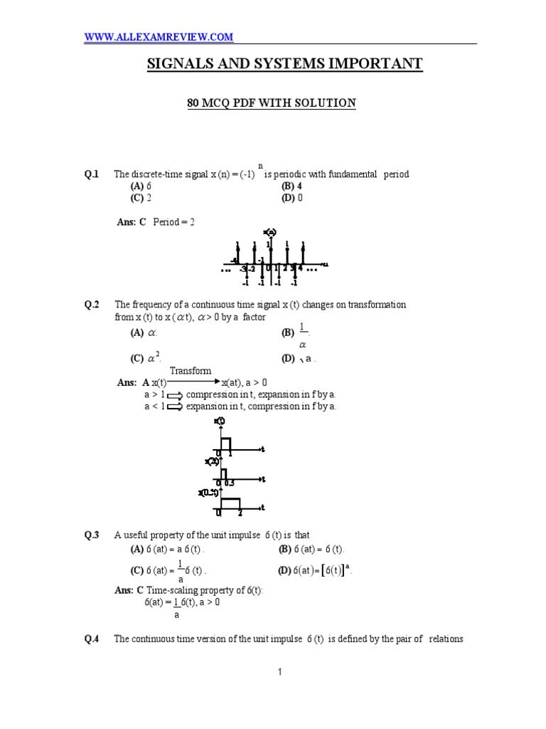 SIGNALS & SYSTEMS Objective Questions PDF | PDF | Harmonic Analysis ...