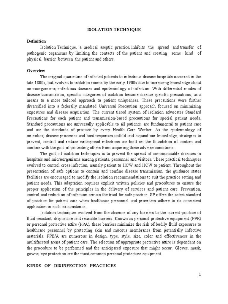 Isolation Technique | PDF | Infection | Transmission (Medicine)
