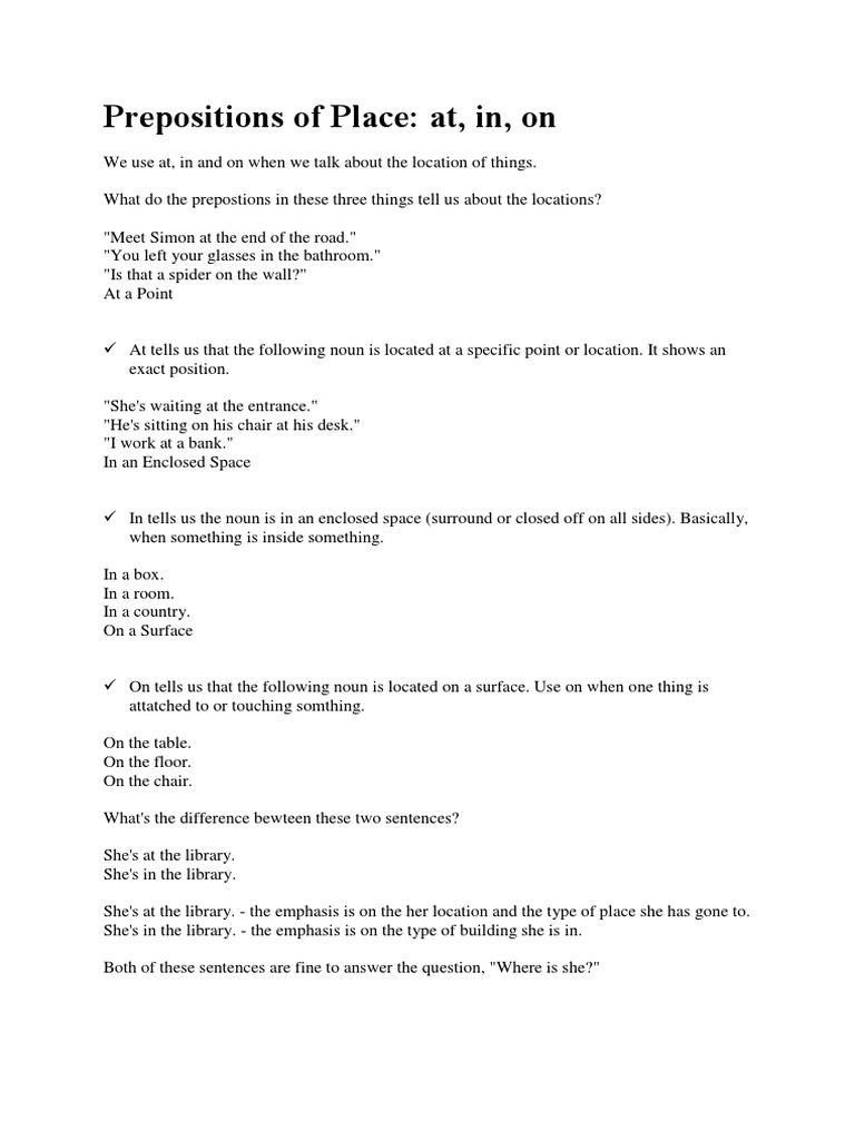 Prepositions of Place | PDF | Syntax