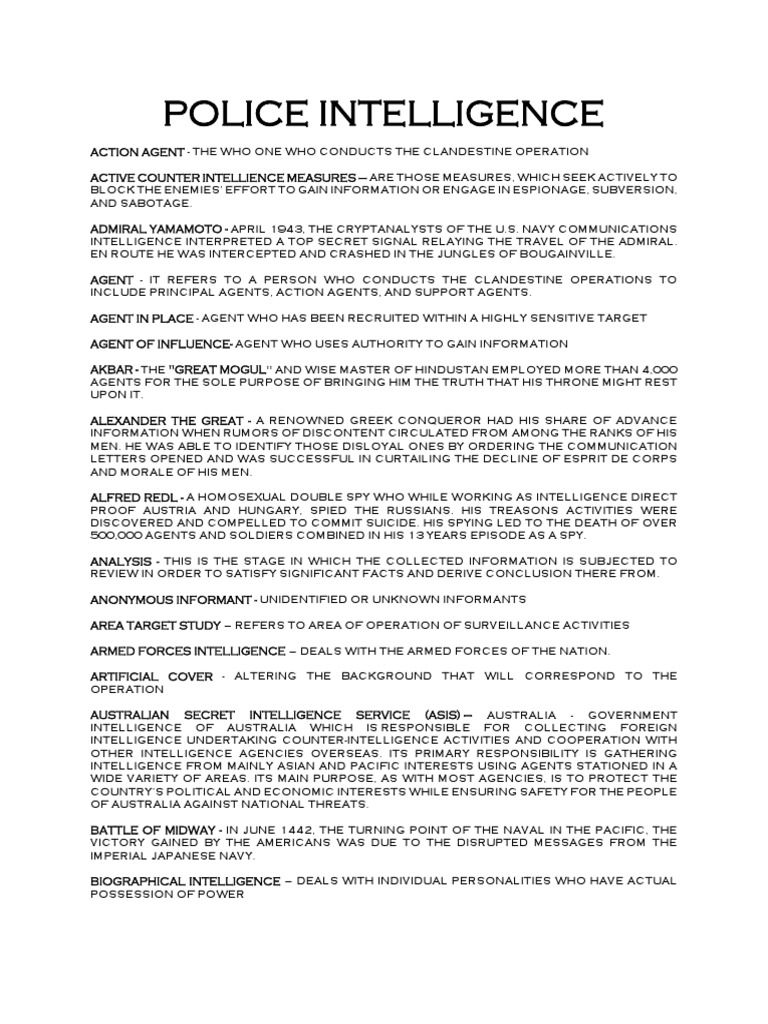Intelligence Terms and Concepts Explained: A Glossary of Key Police ...