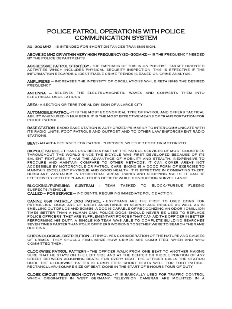 Police Patrol Operations With Police Communication System | PDF ...