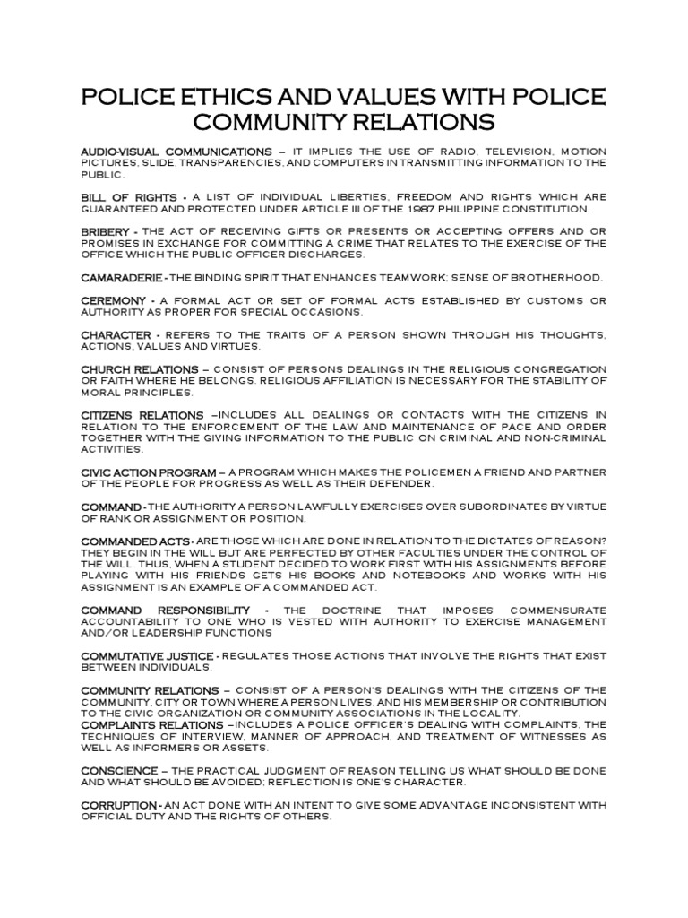 POLICE ETHICS AND VALUES WITH POLICE COMMUNITY RELATIONS.docx | Courage ...