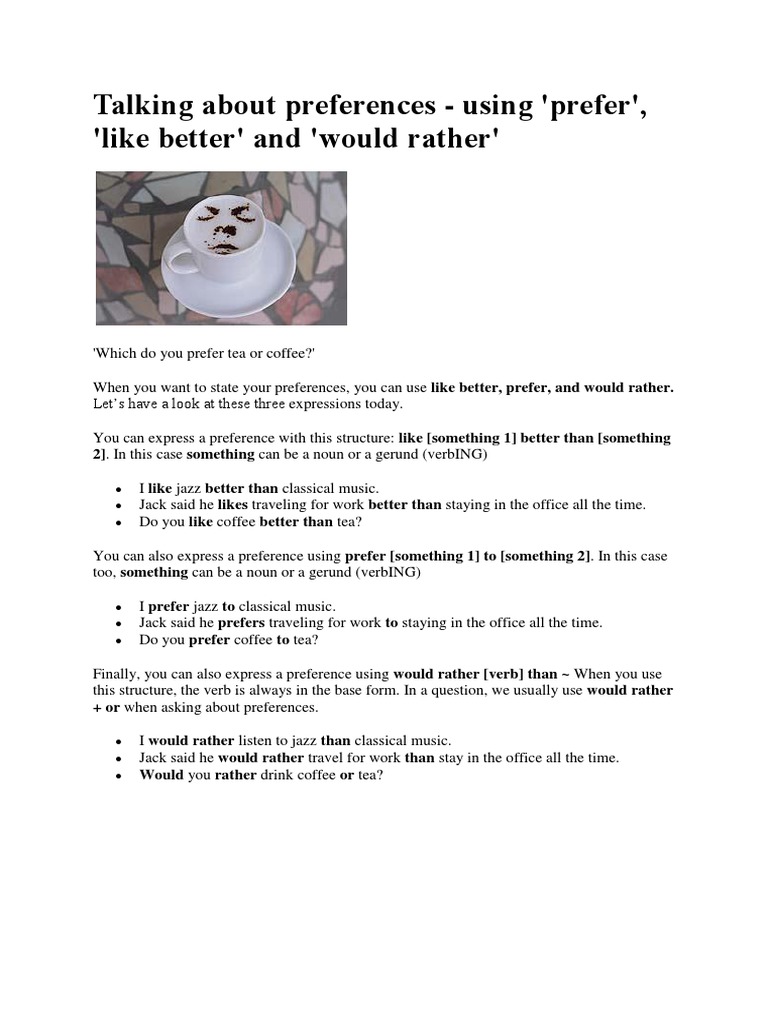 Talking About Preferences | PDF | Tea | Verb