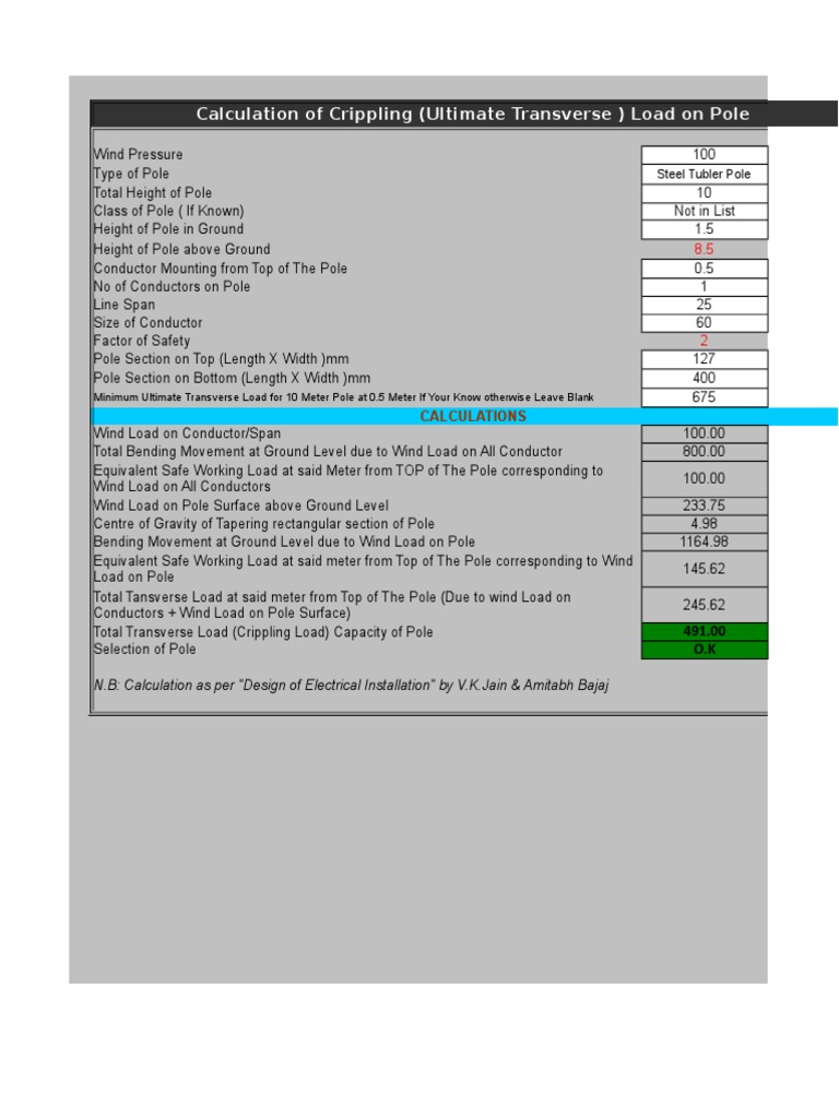 Transverse Load Calculations for Poles | PDF | Structural Load | Metre