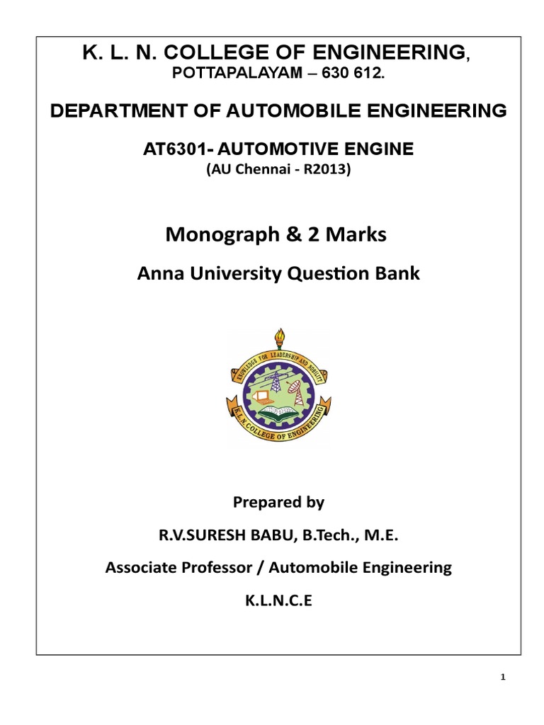 Monograph & 2 Marks: K. L. N. College of Engineering | PDF