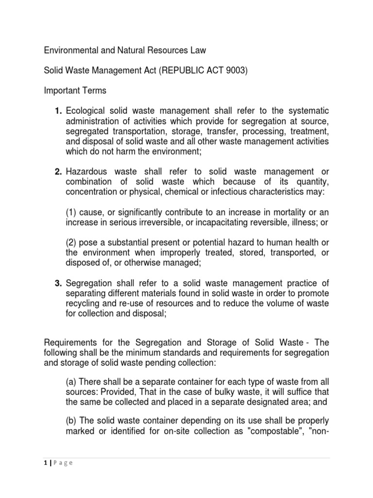 Ecological Solid Waste Management Shall Refer To The Systematic | PDF ...