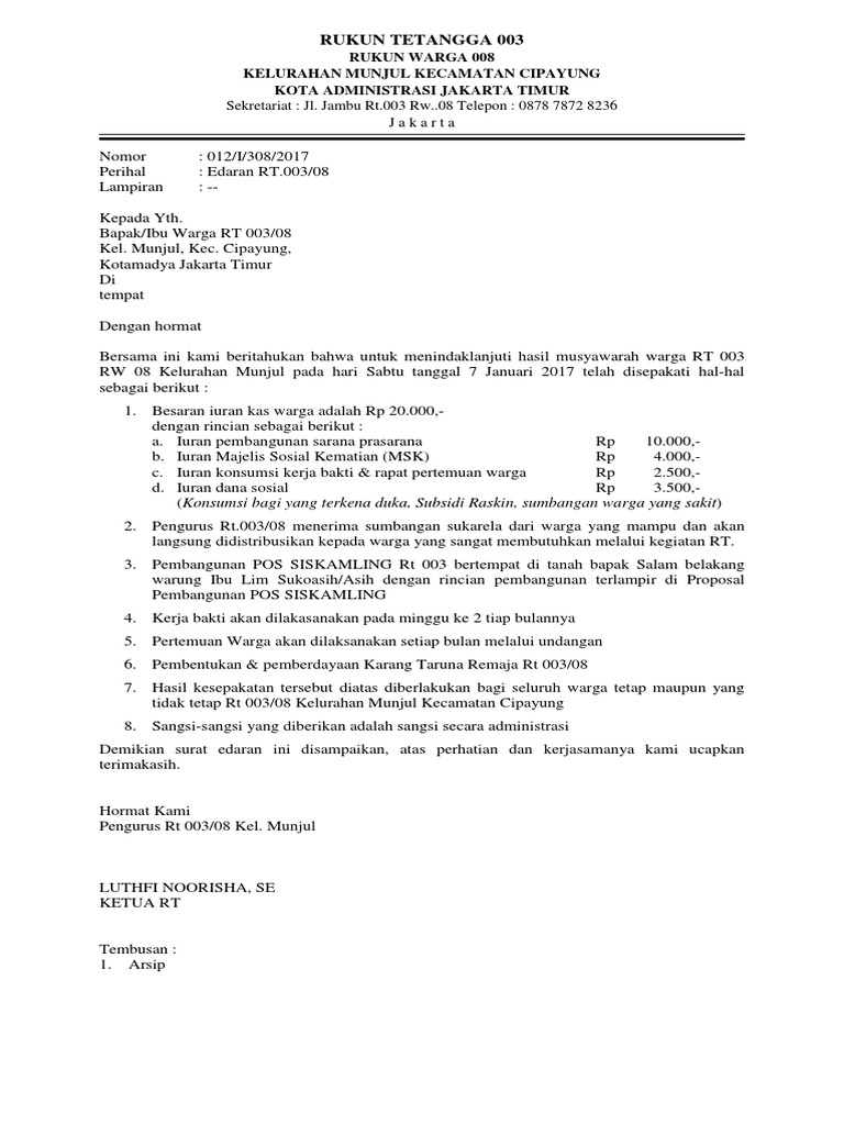 Surat Edaran Warga RT 003 | PDF