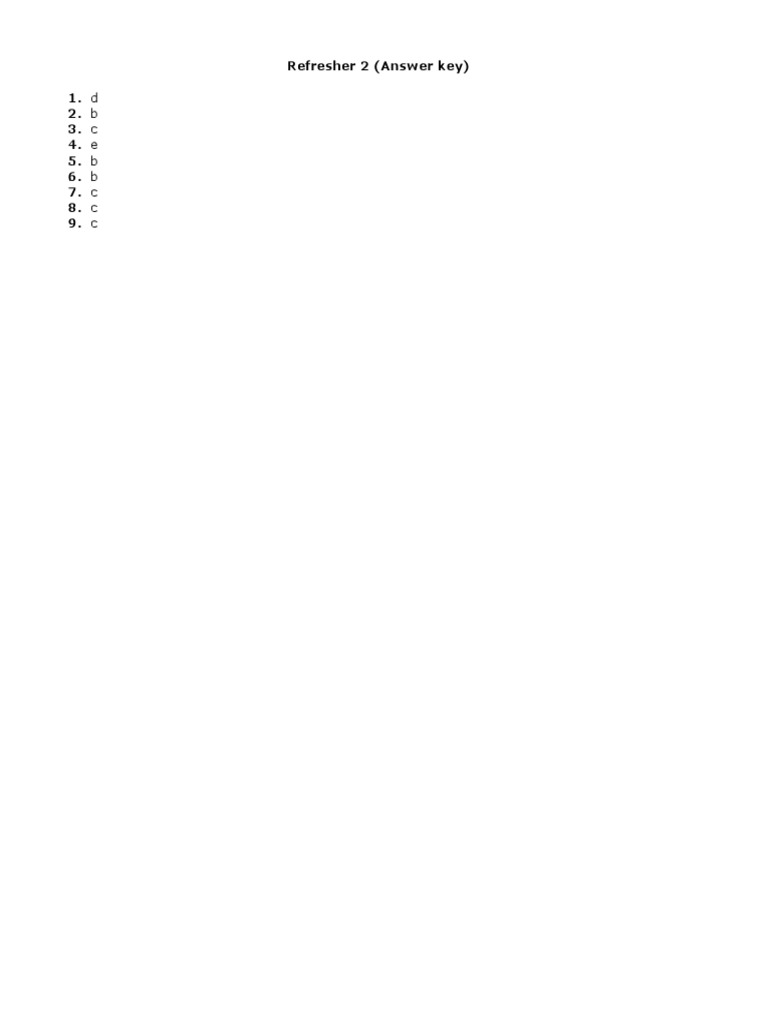 Refresher 2 Answer Key | PDF