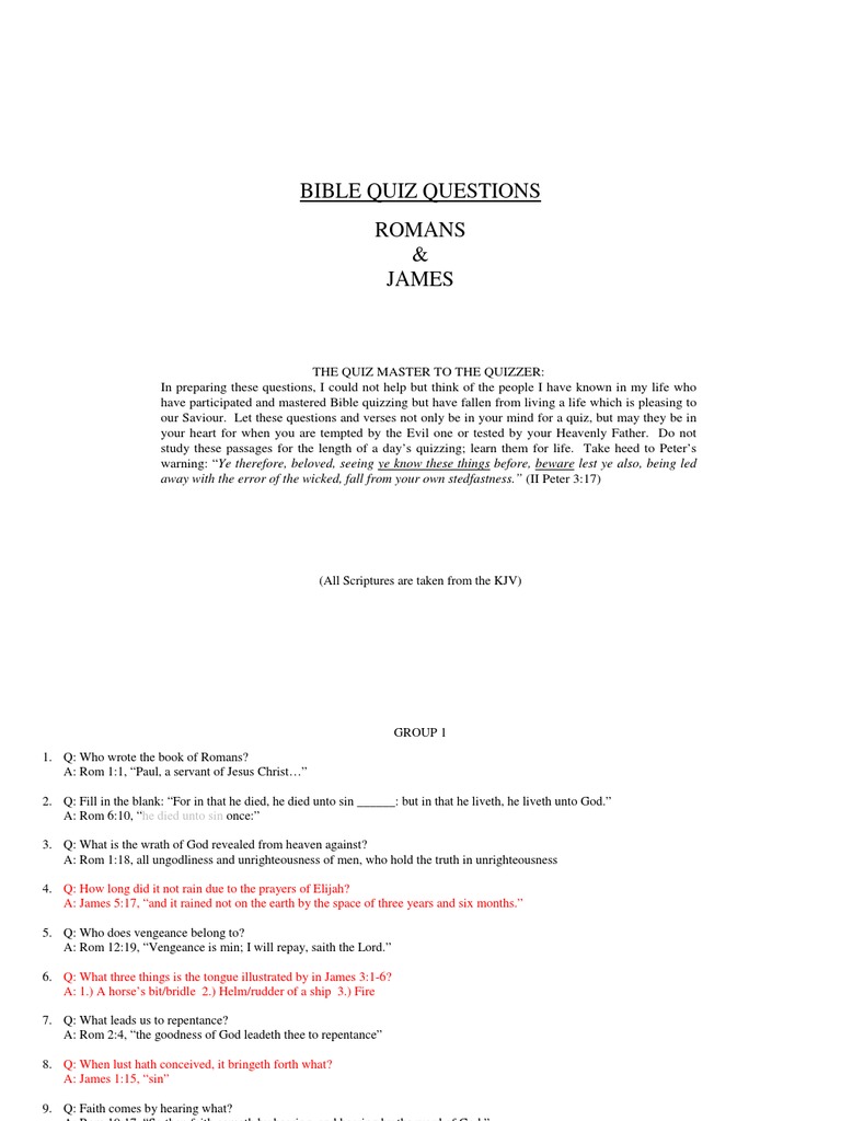 Bible Quiz: Romans and James Insights | PDF | Epistle Of James ...