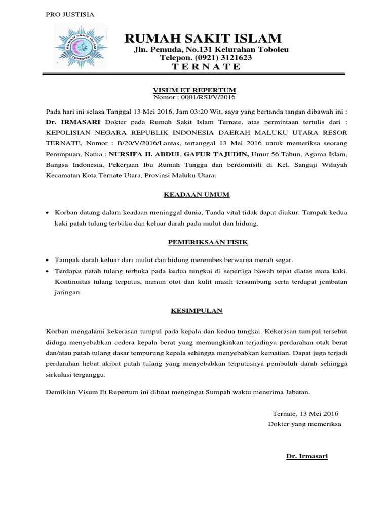 Contoh Surat Visum Kekerasan Fisik | PDF