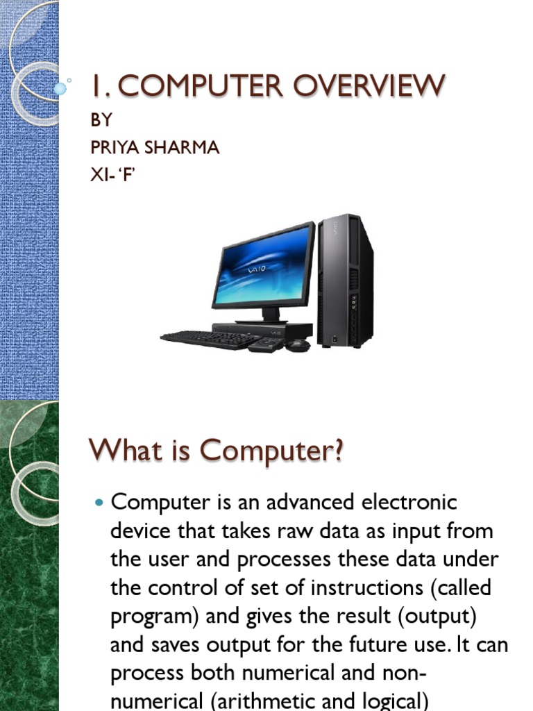 Computer Overview: BY Priya Sharma XI - F' | PDF | Integrated Circuit | Central Processing Unit