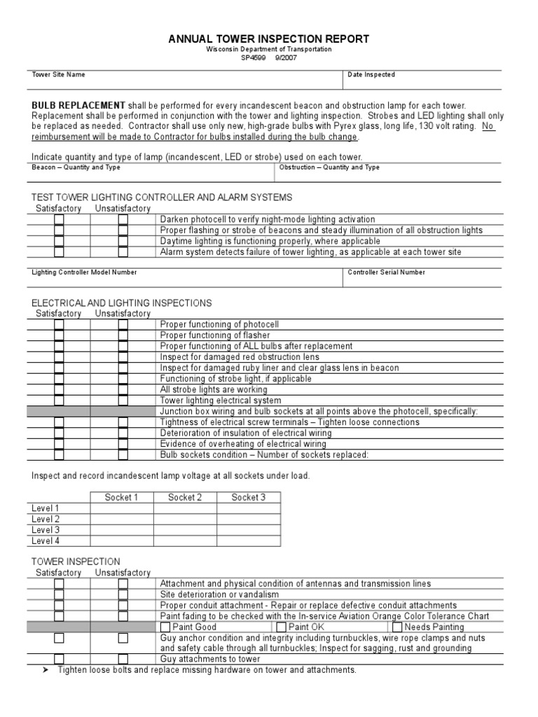 Annual Tower Inspection Report | Lighting | Incandescent Light Bulb