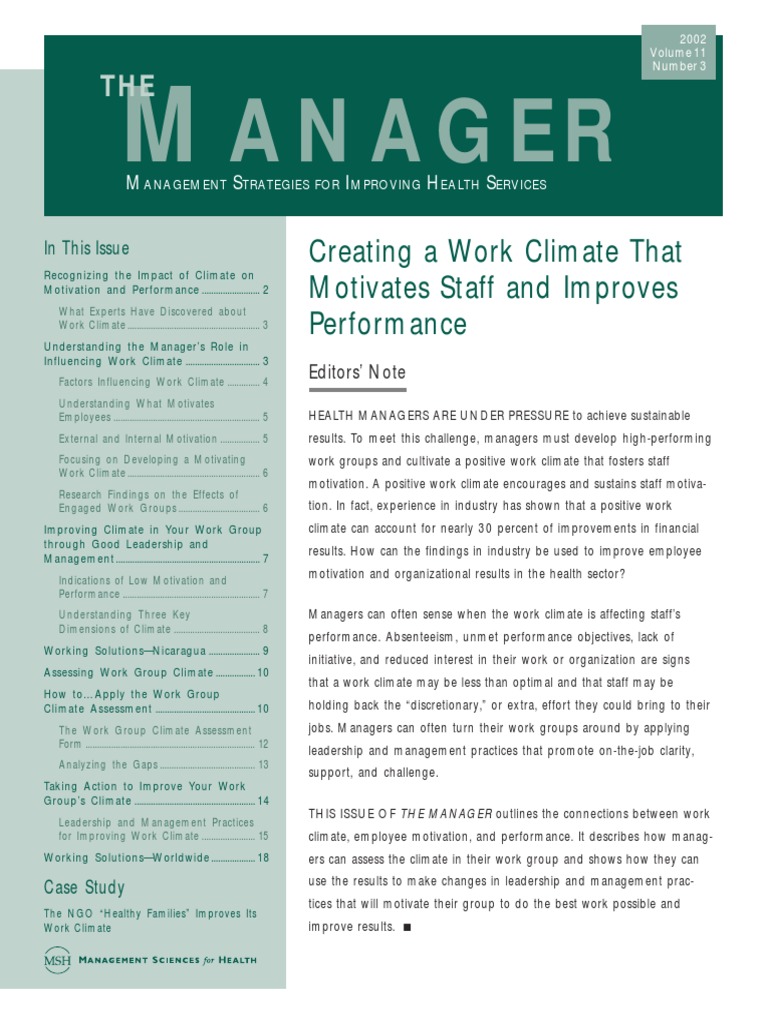Creating A Work Climate That Motivates Staff and Improves Performance ...