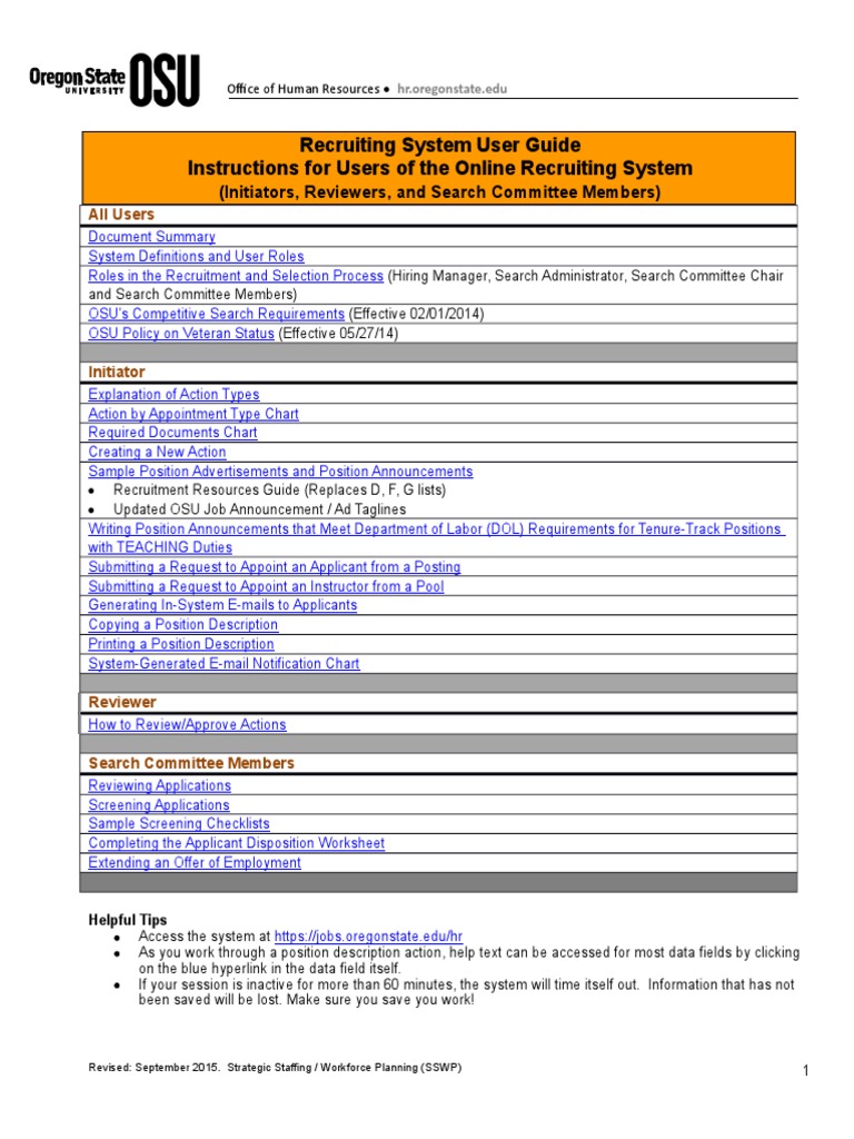 Recruiting System User Guide Instructions For Users of The Online ...