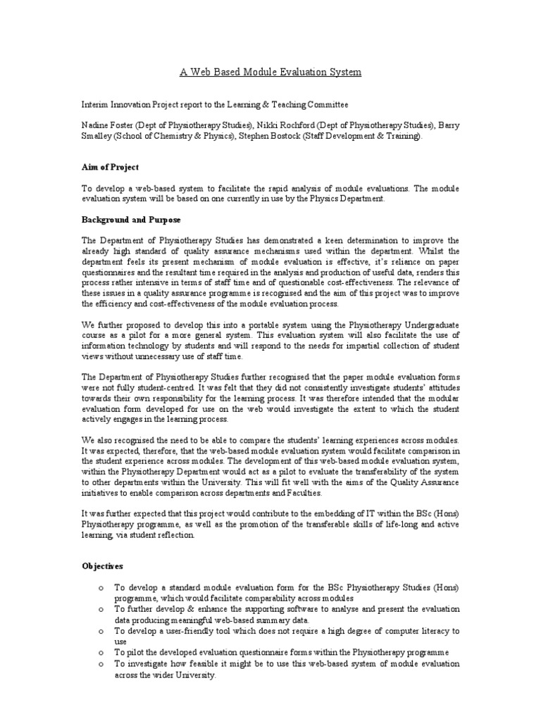 A Web Based Module Evaluation System: Aim of Project | PDF | Web ...