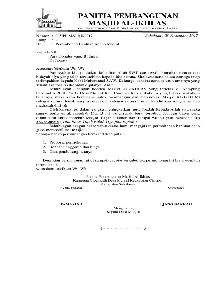 Proposal PEMBANGUNAN Masjid Acc | PDF