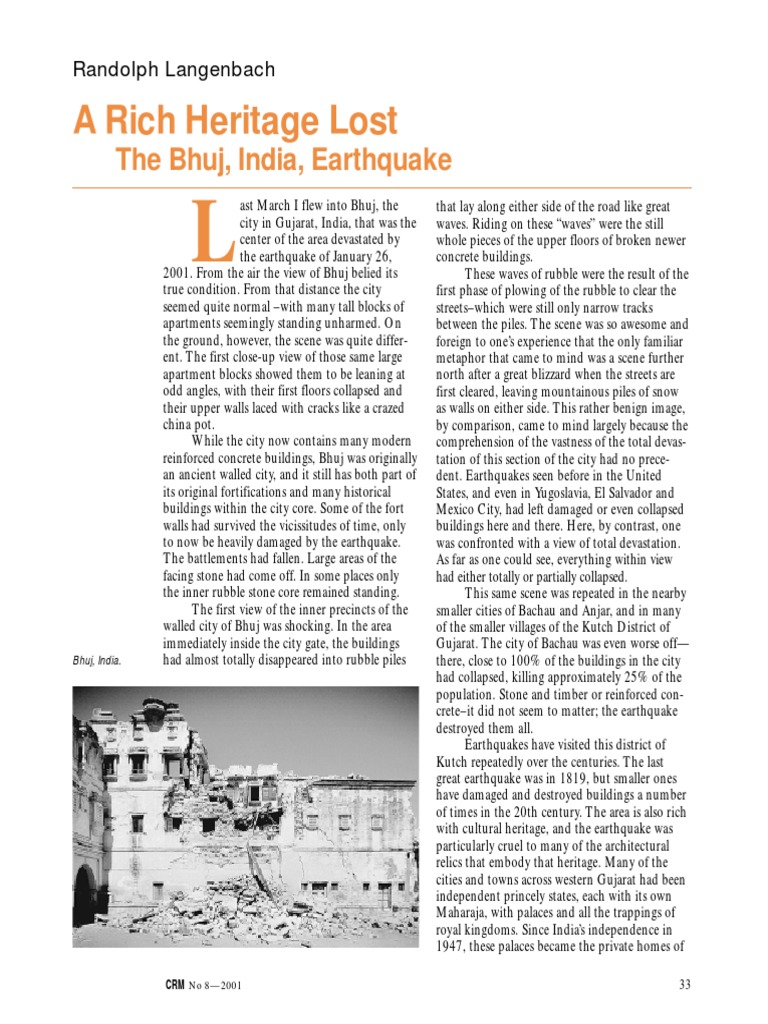 A Rich Heritage Lost: The Bhuj, India, Earthquake | PDF | Earthquakes | Disaster And Accident
