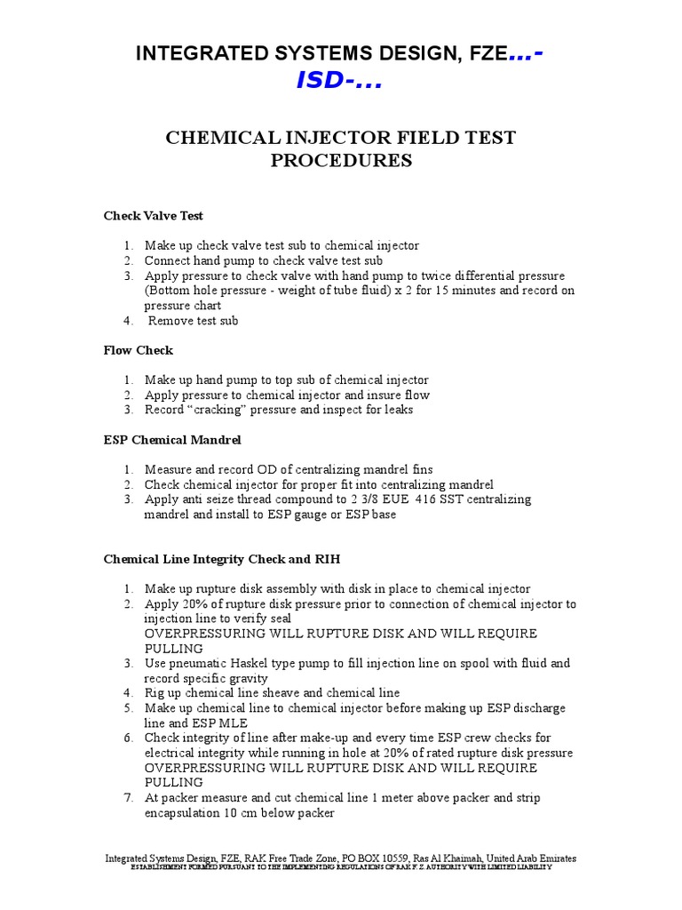 Field Test Procedures Chemical Injection Valve | PDF | Fuel Injection ...