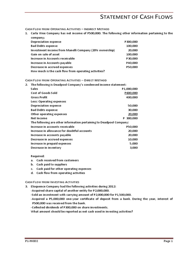 MOD2 Statement of Cash Flows | Download Free PDF | Expense | Bonds ...