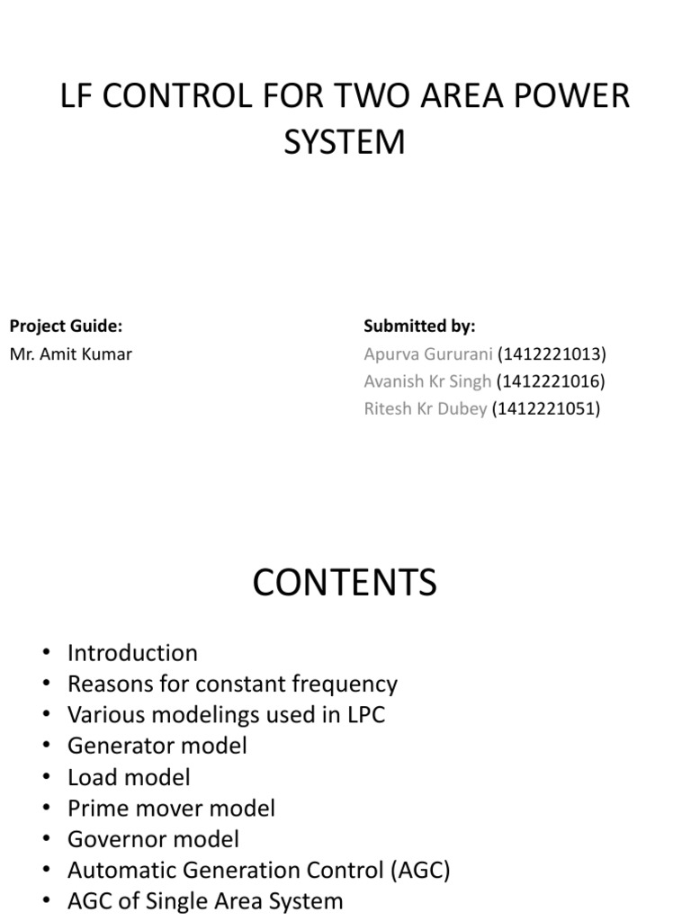 LF Control For Two Area Power System: Submitted By: Project Guide | PDF ...