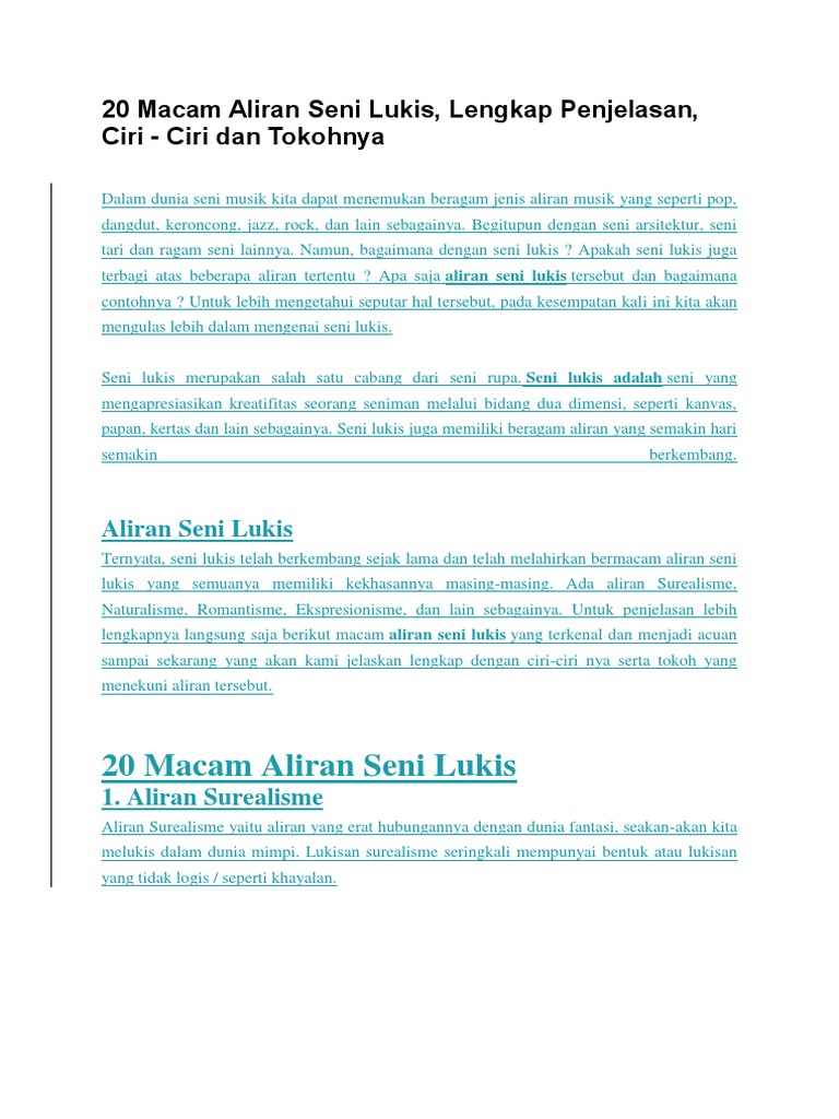 20 Macam Aliran Seni Lukis | PDF