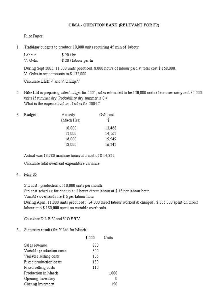 CIMA - Question Bank (Relevant For F2) | PDF | Inventory | Cost